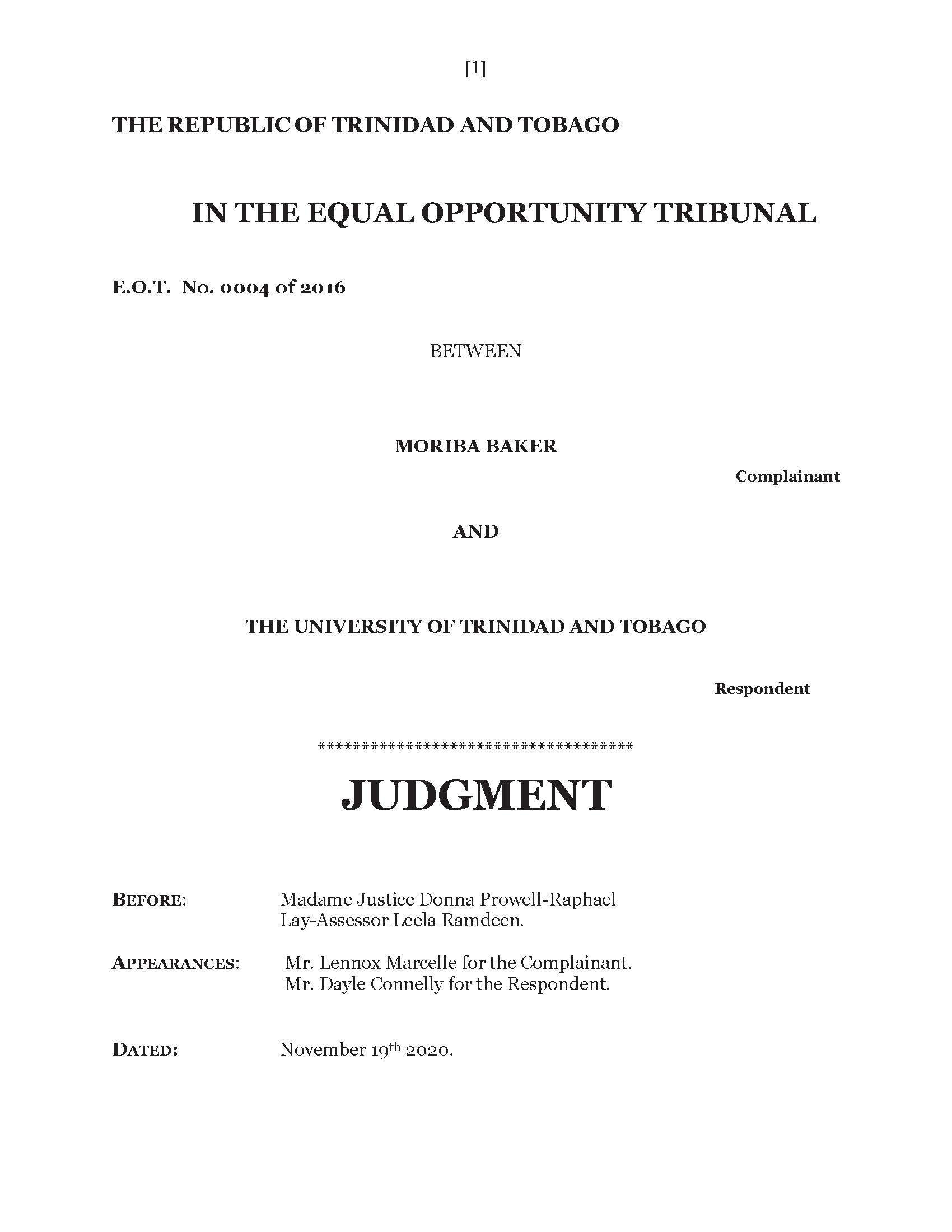 Equal Opportunity Tribunal Judgments | Equal Opportunity Commission