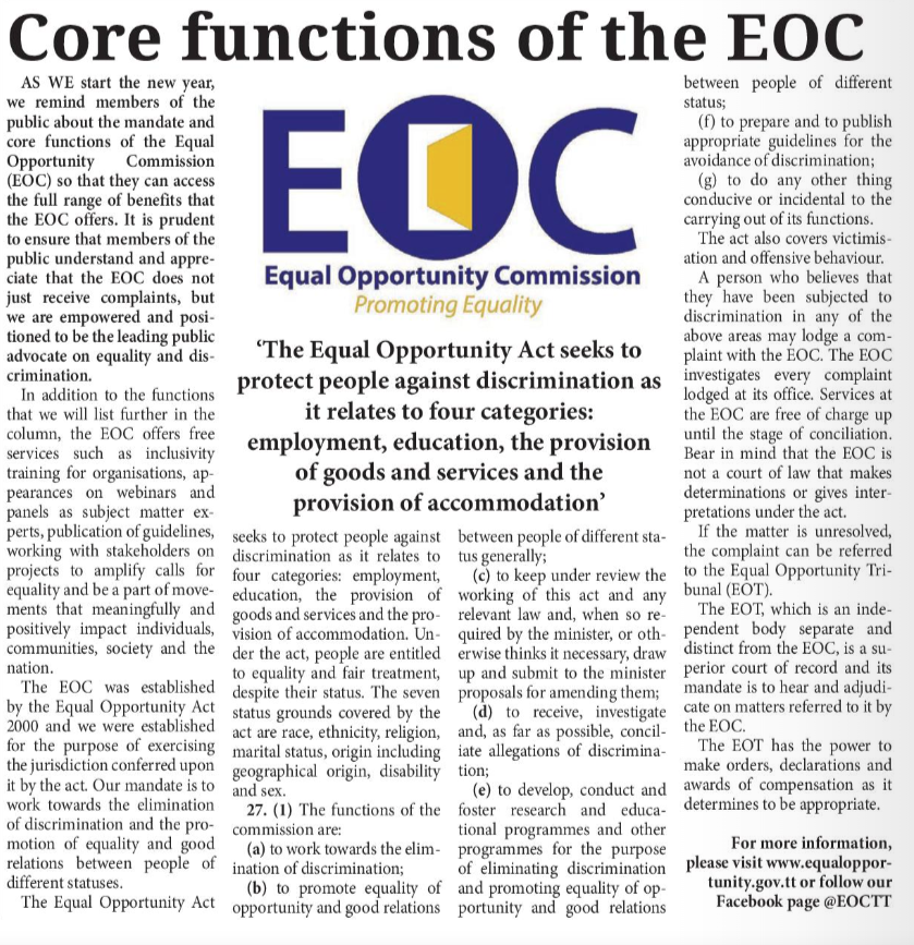 Core functions of the EOC | Equal Opportunity Commission