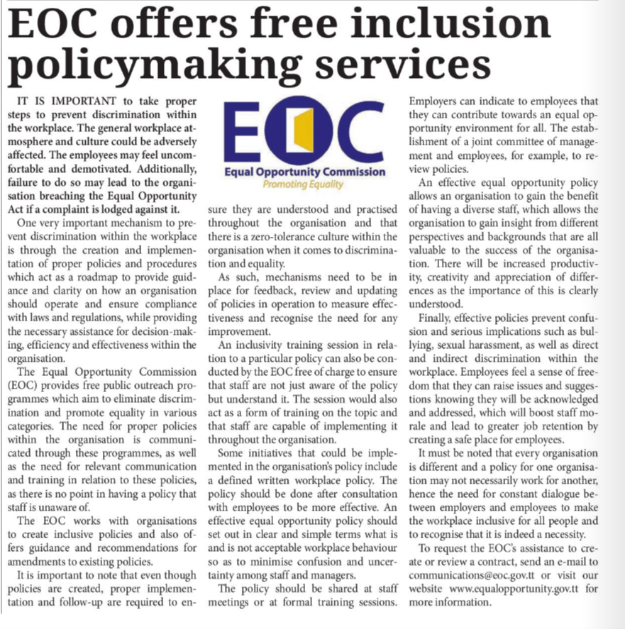 EOC offers free inclusion policymaking services | Equal Opportunity ...