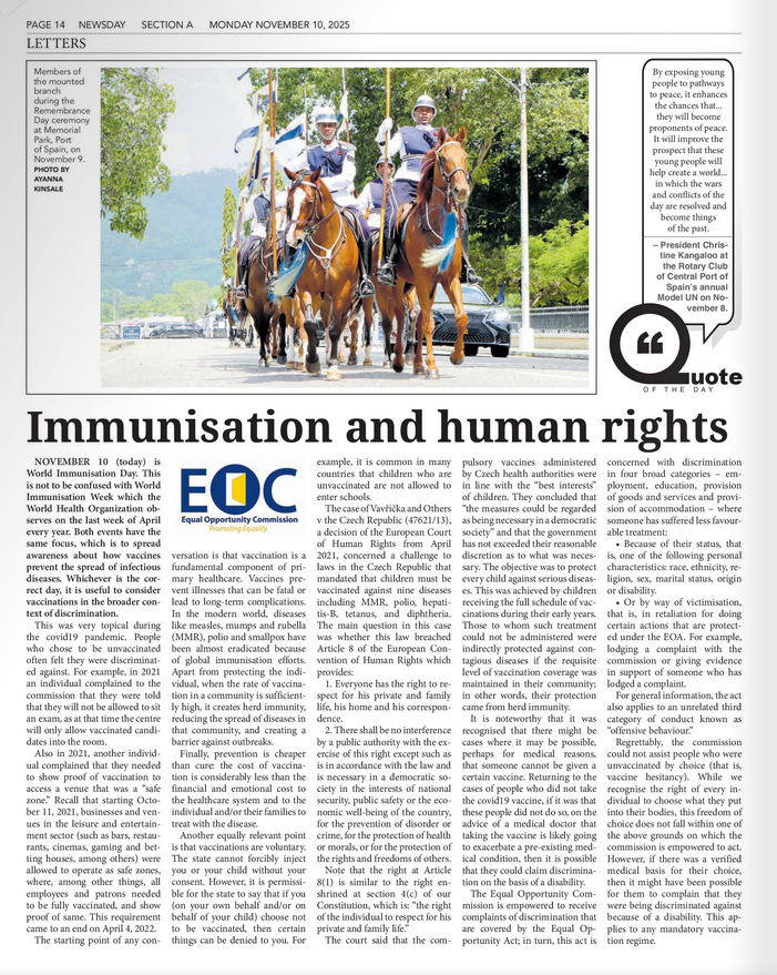 Immunisation and human rights | Equal Opportunity Commission