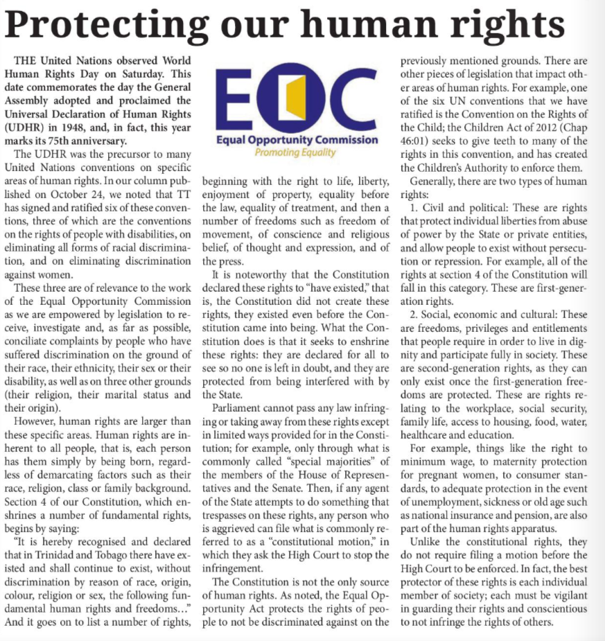 Protecting our human rights | Equal Opportunity Commission