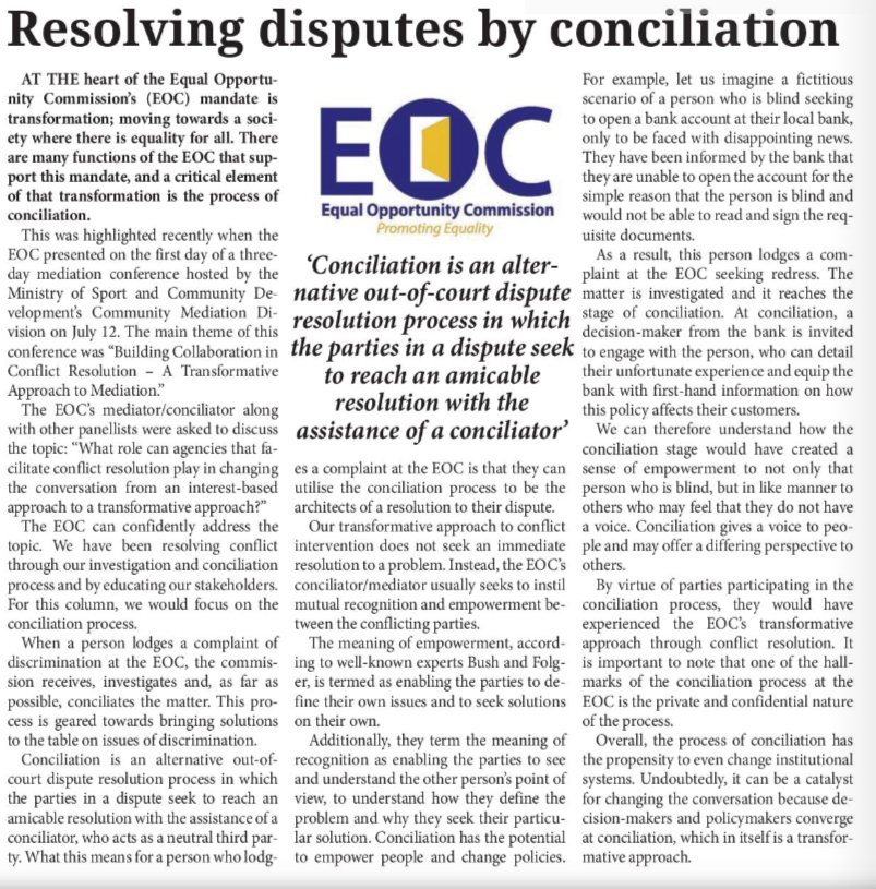 Resolving disputes by conciliation | Equal Opportunity Commission